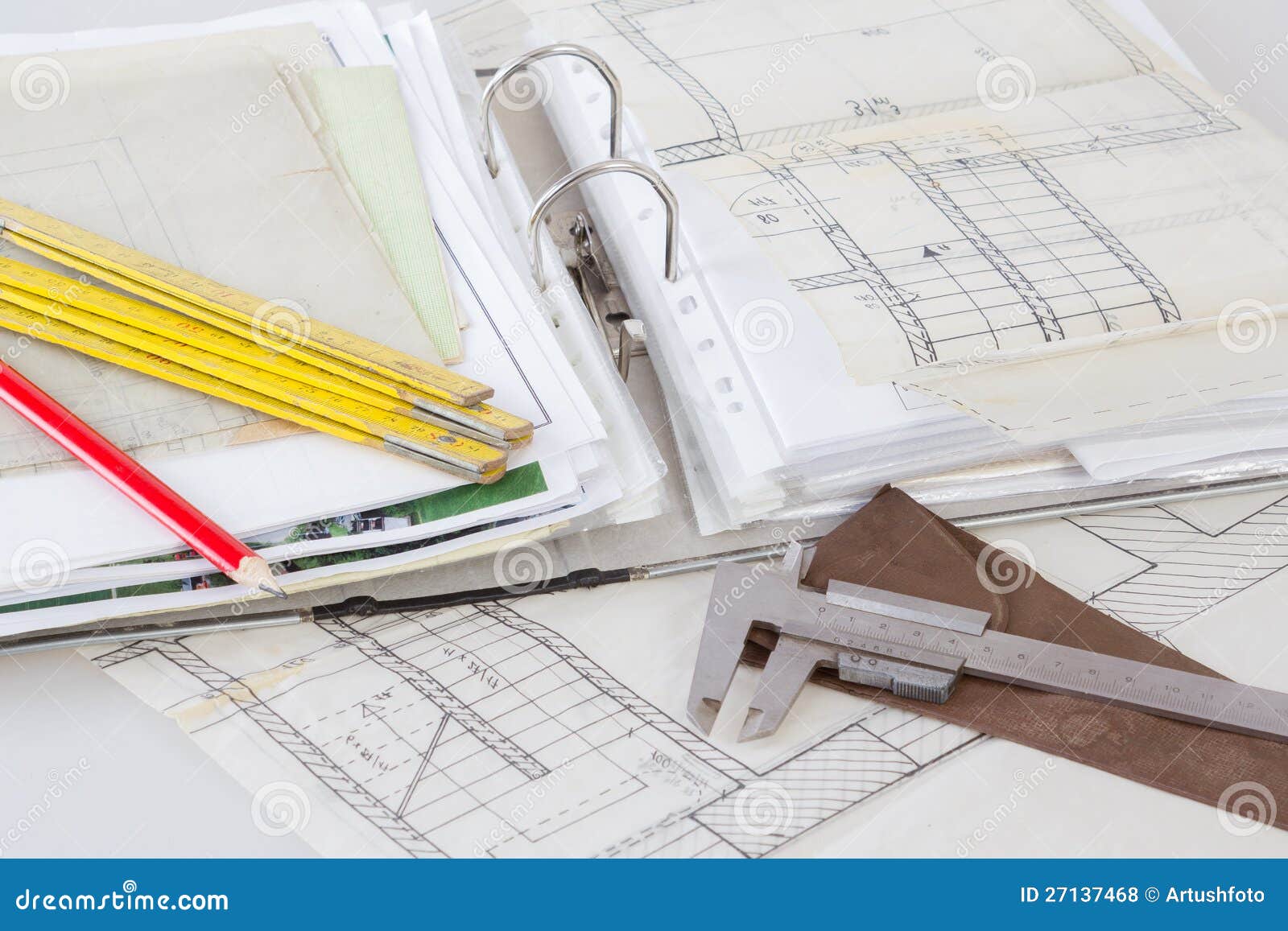 Architectural Plans and Measuring Tools Stock Photo - Image of document ...