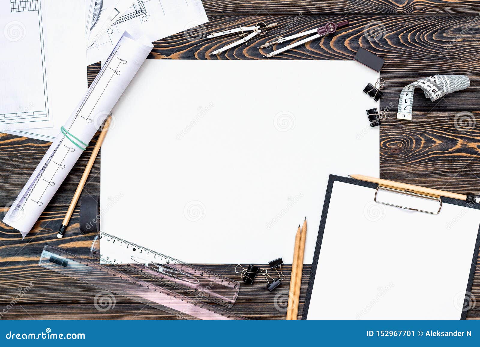 Architectural Plans, Pencil and Ruler on the Table. Stock Image - Image ...