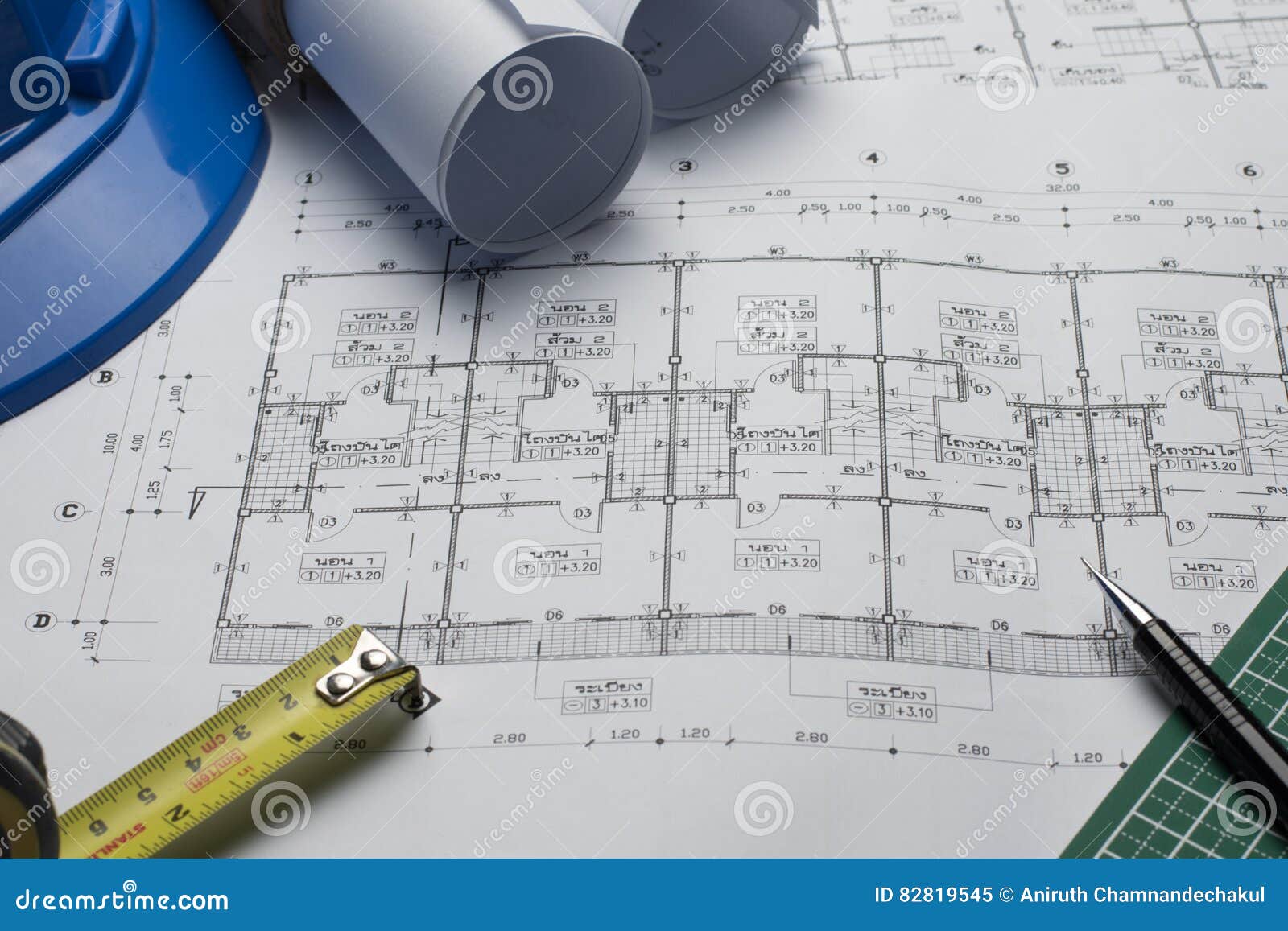 Architectural Plans Project Drawing with Blueprints Rolls Stock Image ... Architectural Plans Project Drawing with Blueprints Rolls Stock Image ...