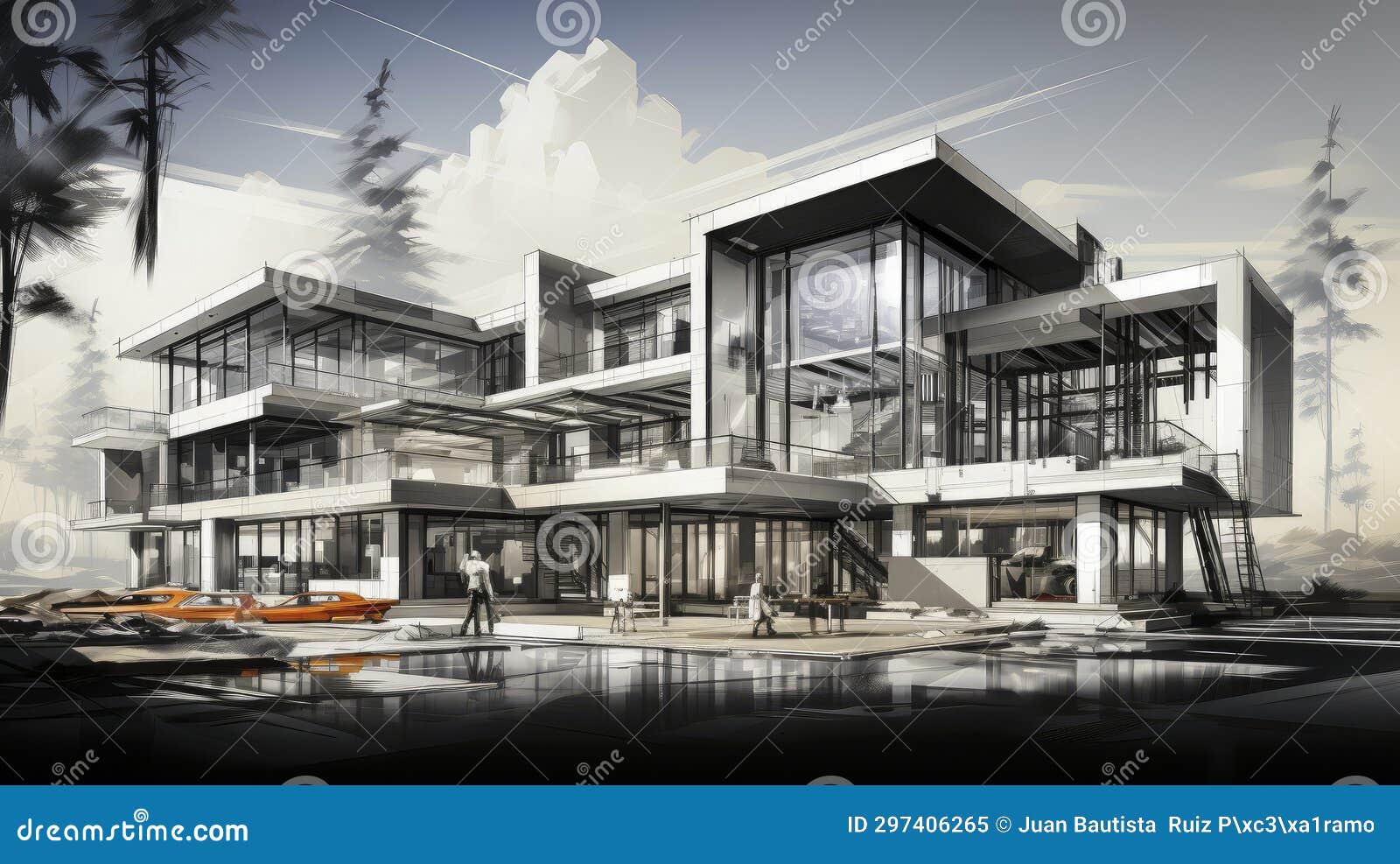 Architectural Project Background. Floor Plan with Construction Sketch ...