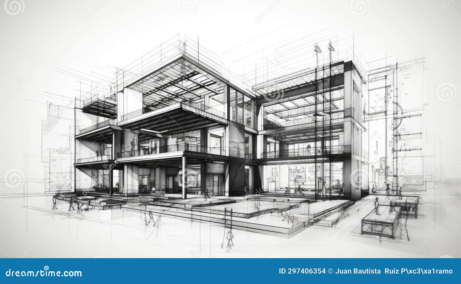 Architectural Project Background. Floor Plan with Construction Sketch ...