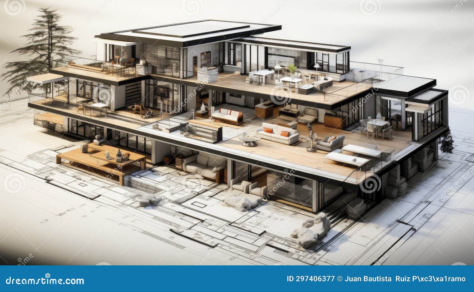 Architectural Project Background. Floor Plan with Construction Sketch ...