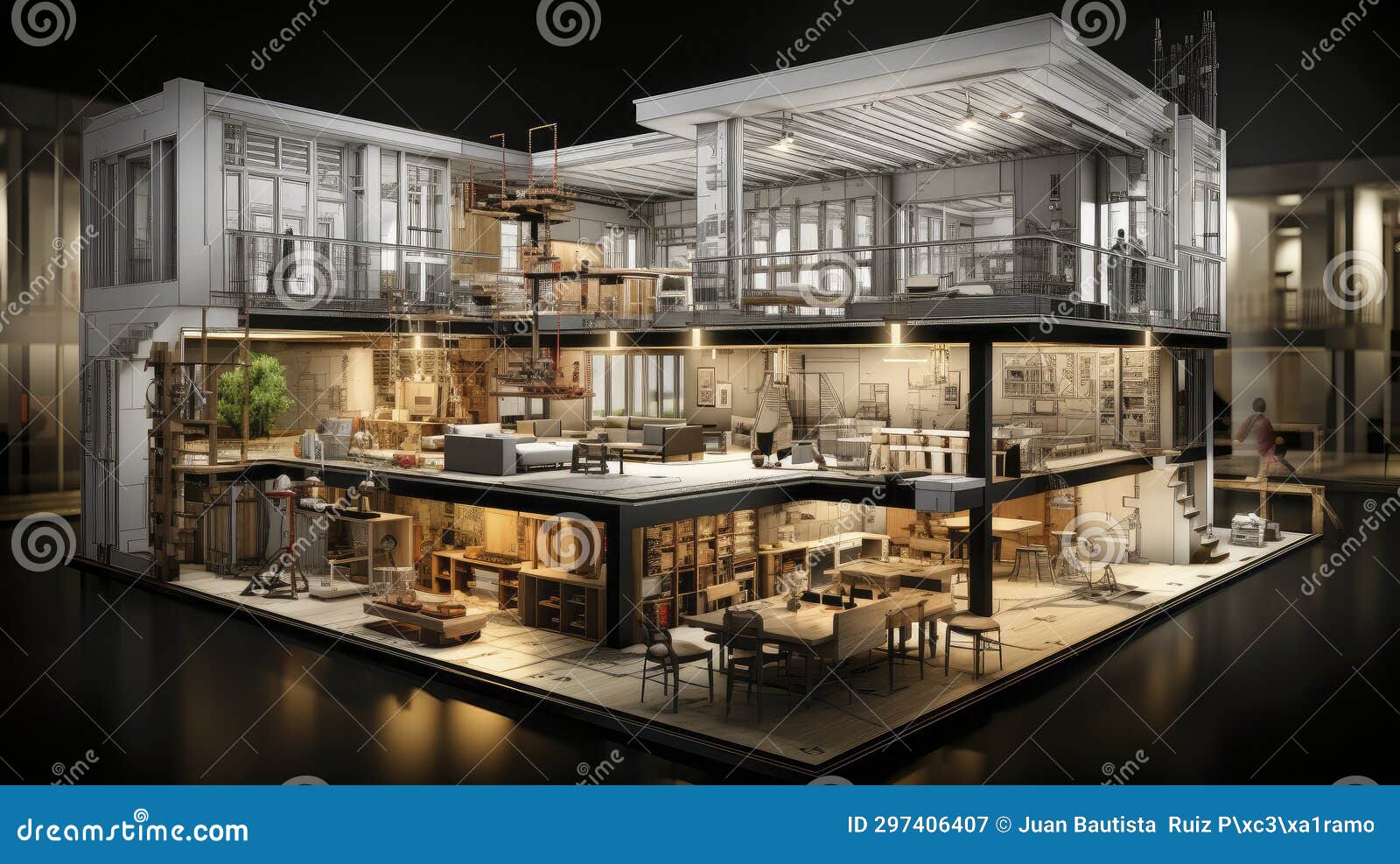 Architectural Project Background. Floor Plan with Construction Sketch ...