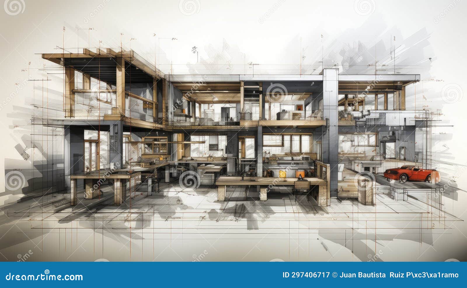 Architectural Project Background. Floor Plan with Construction Sketch ...