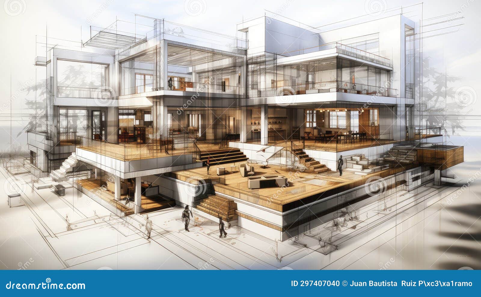 Architectural Project Background. Floor Plan with Construction Sketch ...