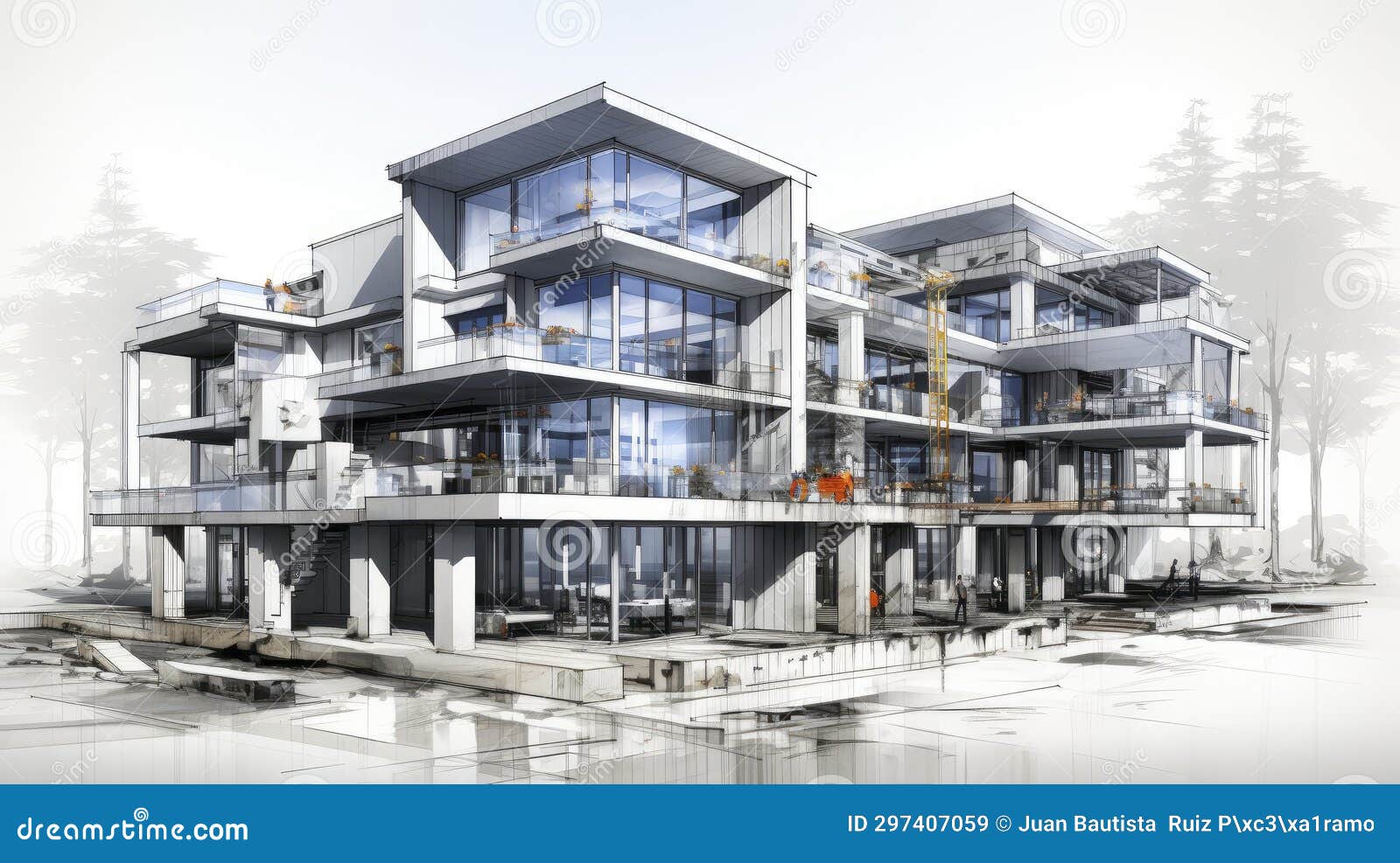 Architectural Project Background. Floor Plan with Construction Sketch ...