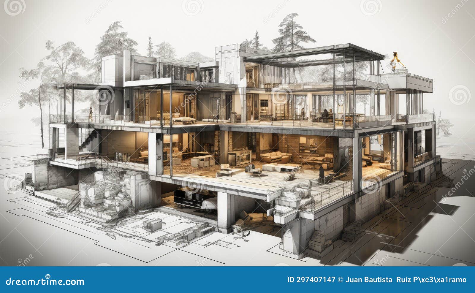 Architectural Project Background. Floor Plan with Construction Sketch ...