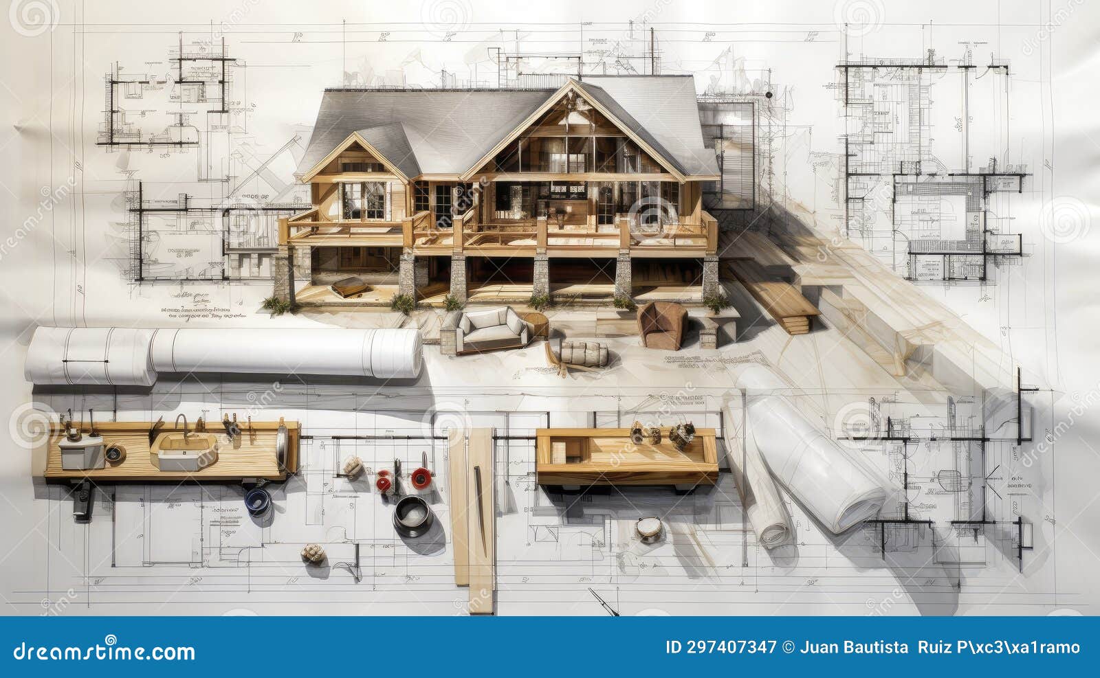 Architectural Project Background. Floor Plan with Construction Sketch ...