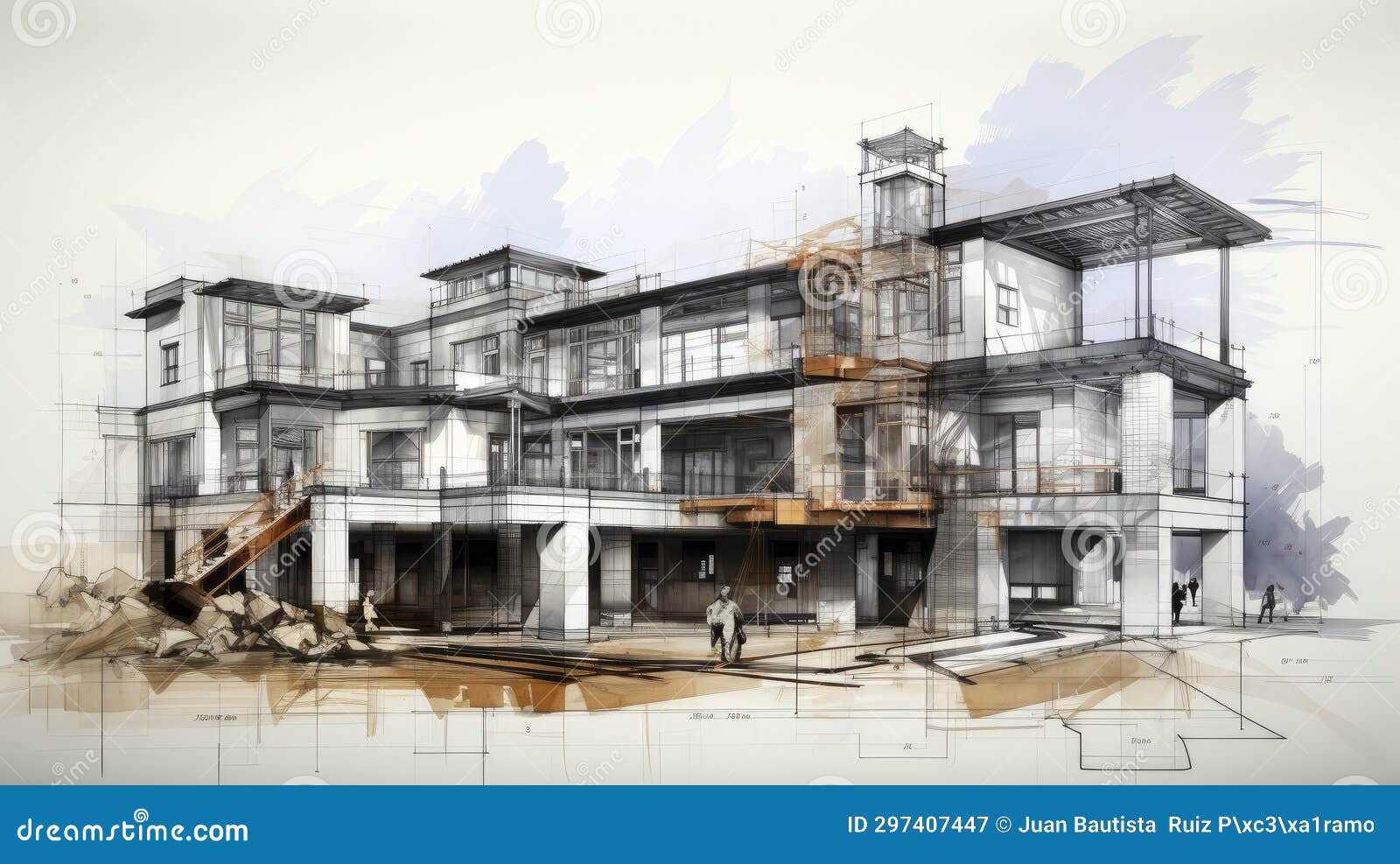 Architectural Project Background. Floor Plan with Construction Sketch ...