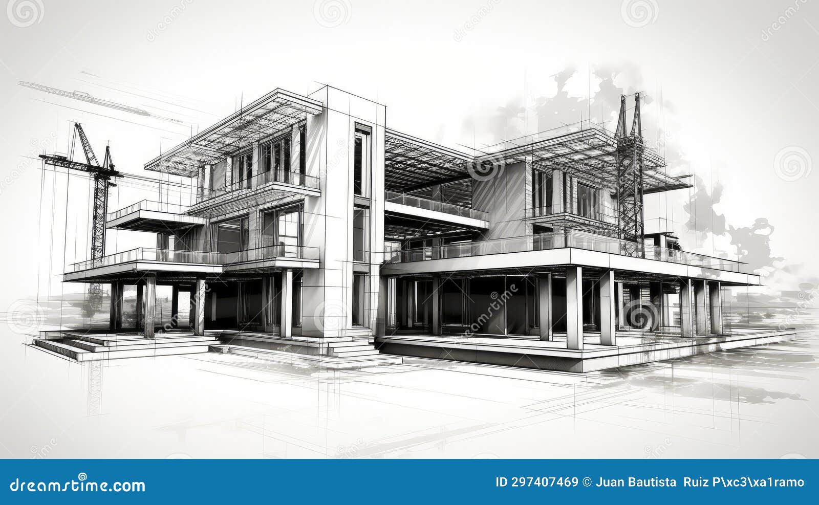 Architectural Project Background. Floor Plan with Construction Sketch ...