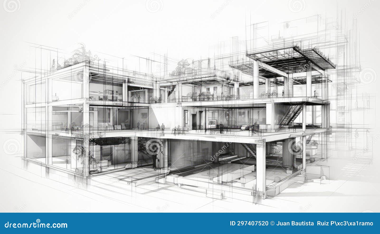 Architectural Project Background. Floor Plan with Construction Sketch ...