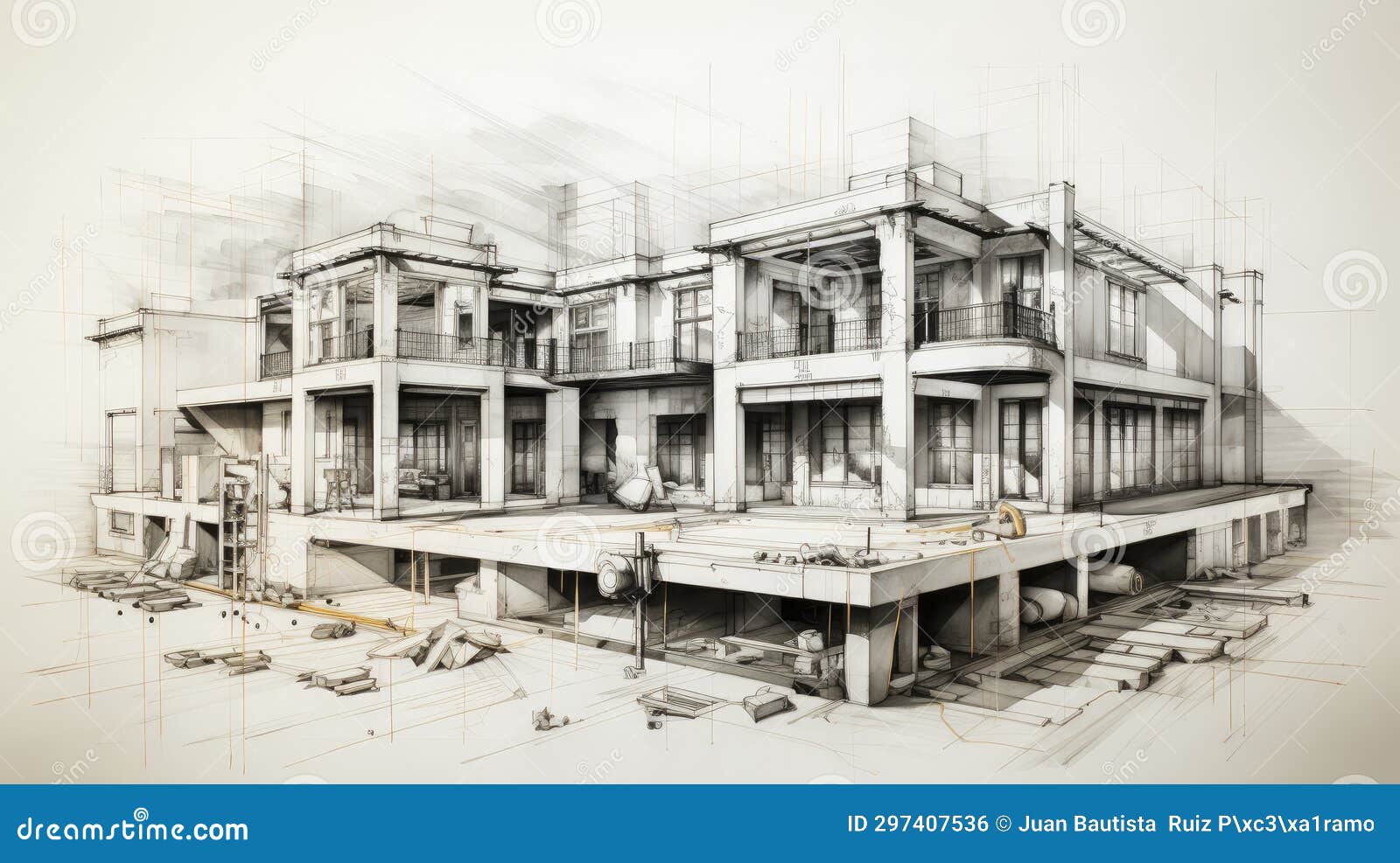 Architectural Project Background. Floor Plan with Construction Sketch ...