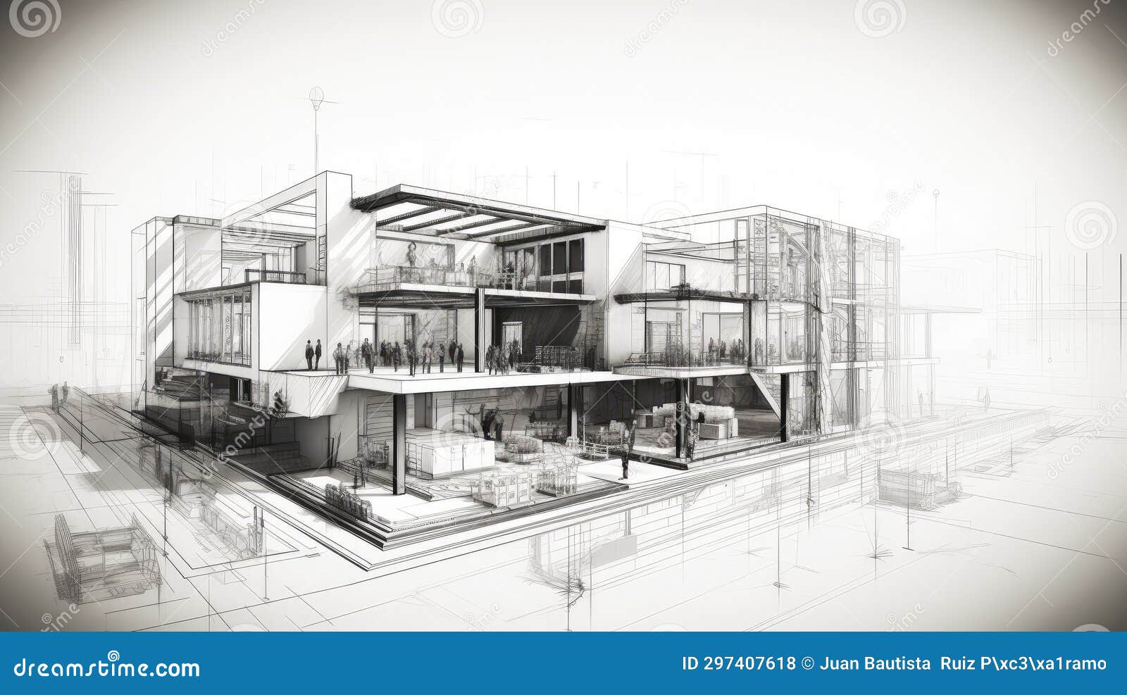 Architectural Project Background. Floor Plan with Construction Sketch ...