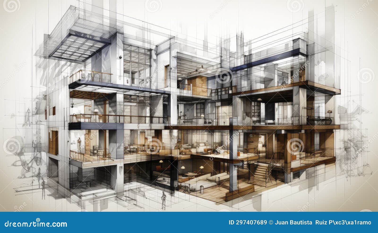 Architectural Project Background. Floor Plan with Construction Sketch ...