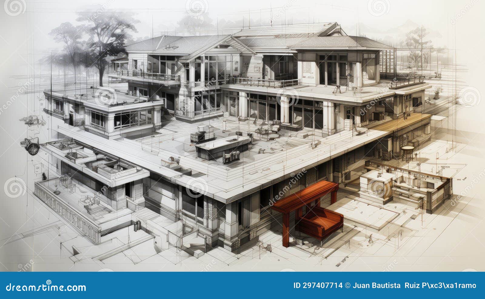 Architectural Project Background. Floor Plan with Construction Sketch ...