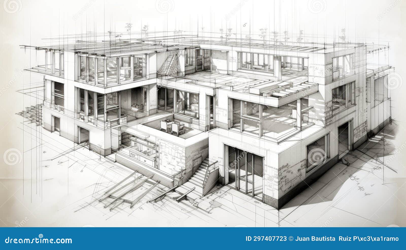Architectural Project Background. Floor Plan with Construction Sketch ...