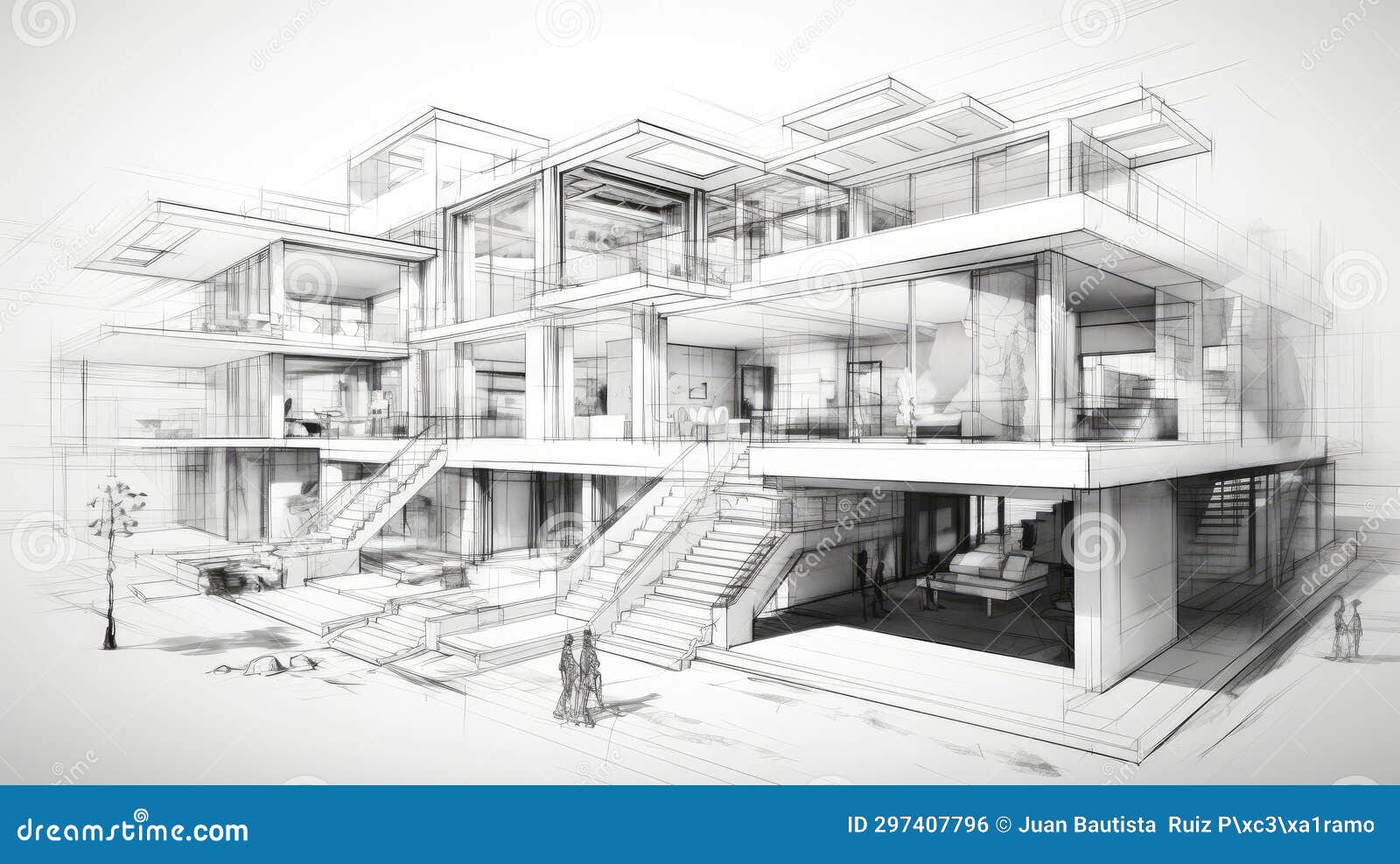 Architectural Project Background. Floor Plan with Construction Sketch ...