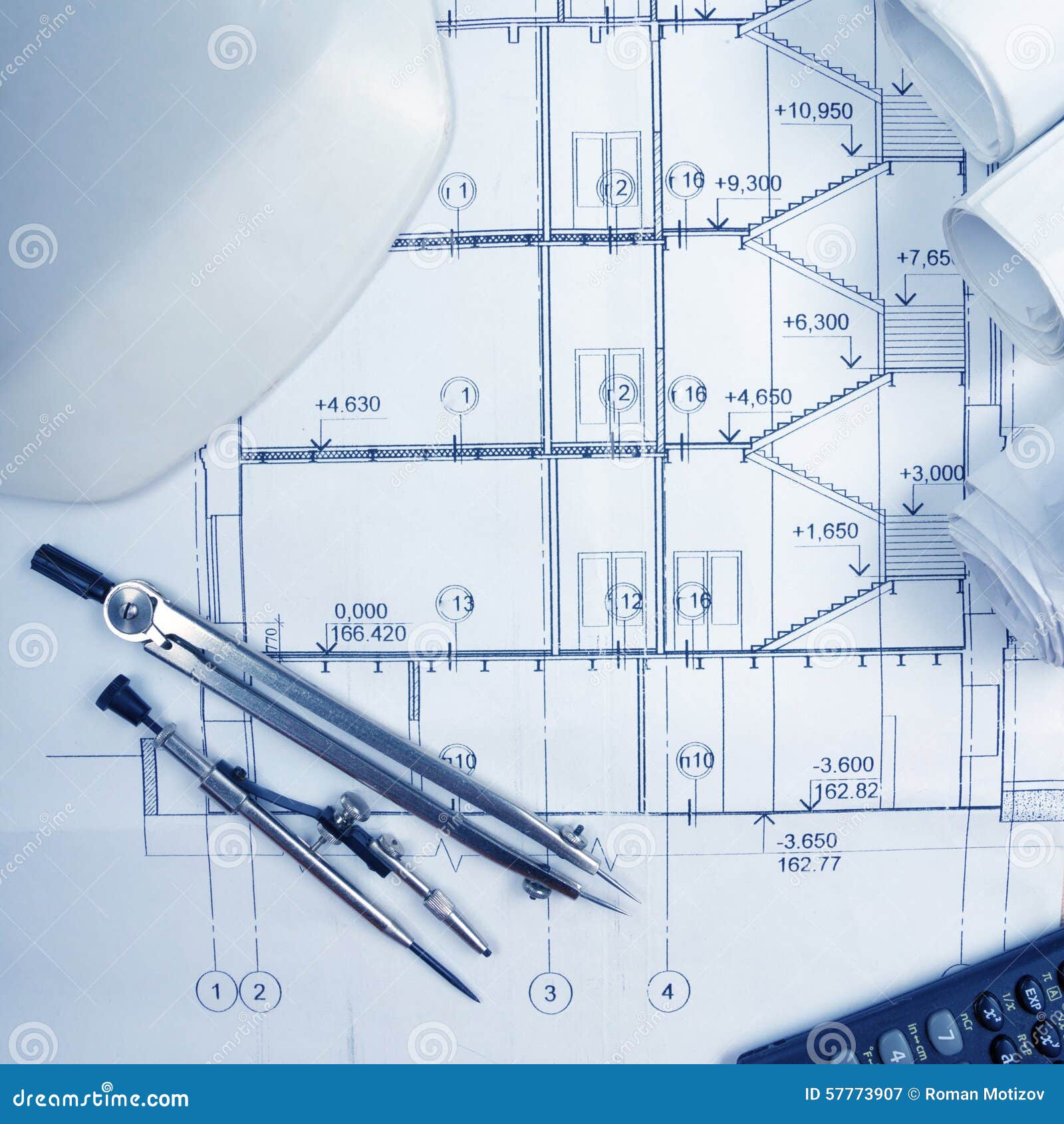 Architectural Project, Blueprints, Blueprint Rolls, Compass Divider ...