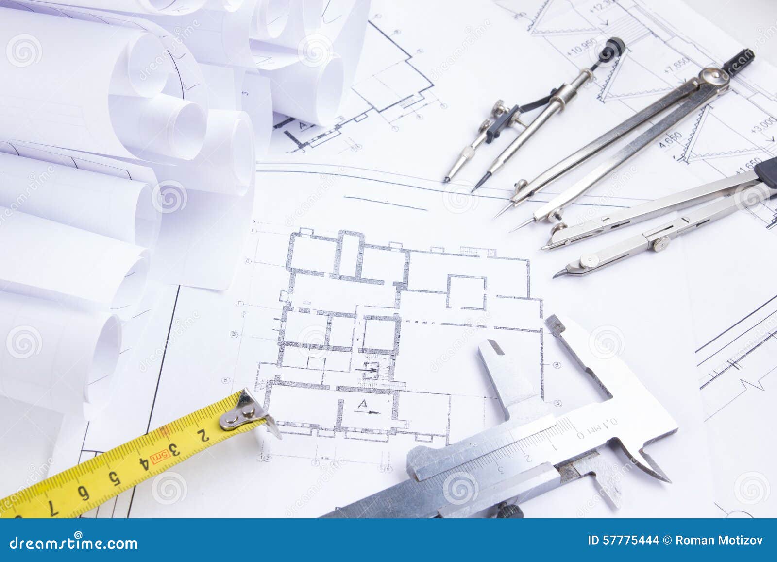 Architectural Project, Blueprints, Blueprint Rolls and Divider Compass ... Architectural Project, Blueprints, Blueprint Rolls and Divider Compass ...