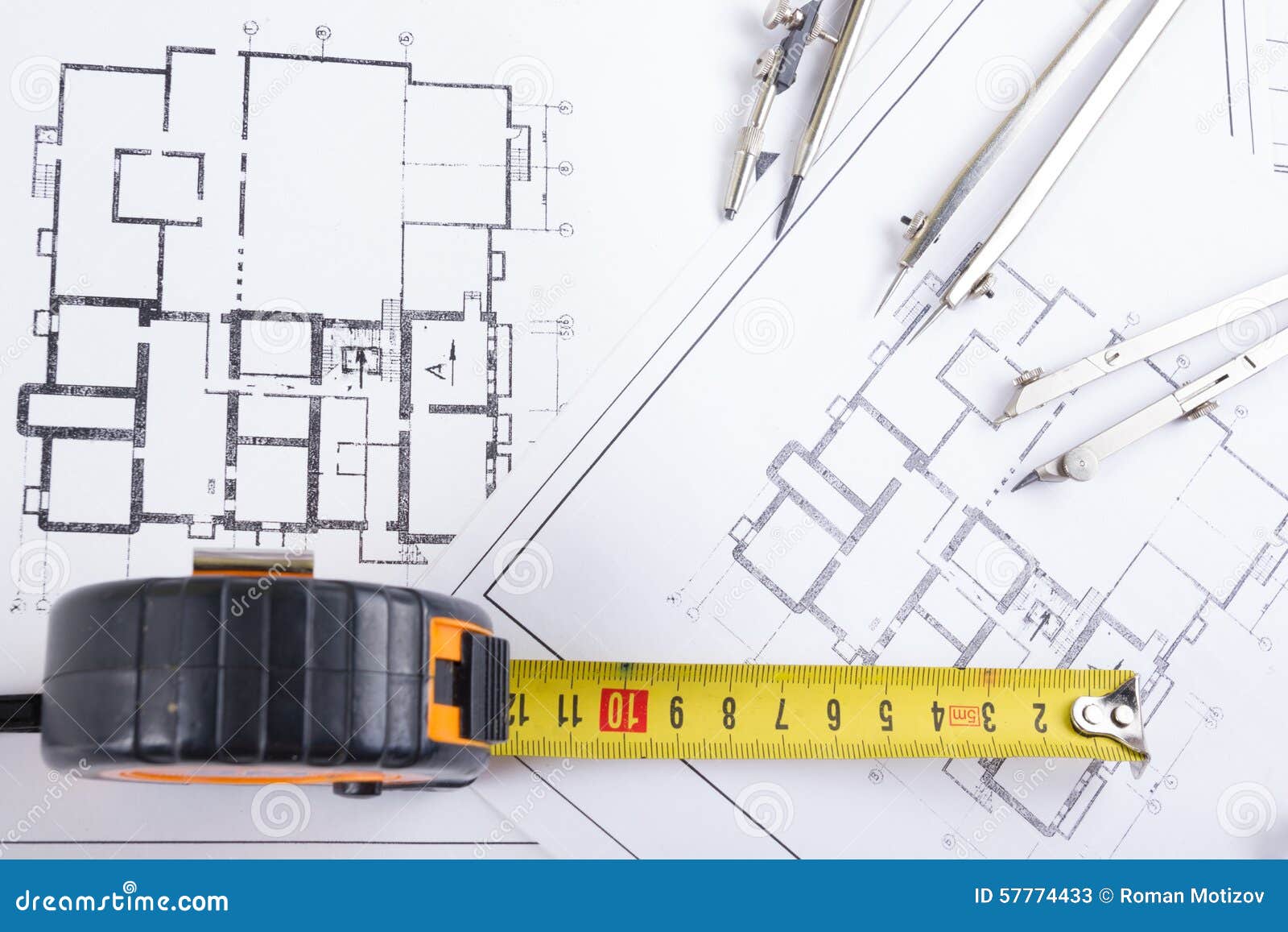 Architectural Project, Blueprints and Divider Compass on Plans ...