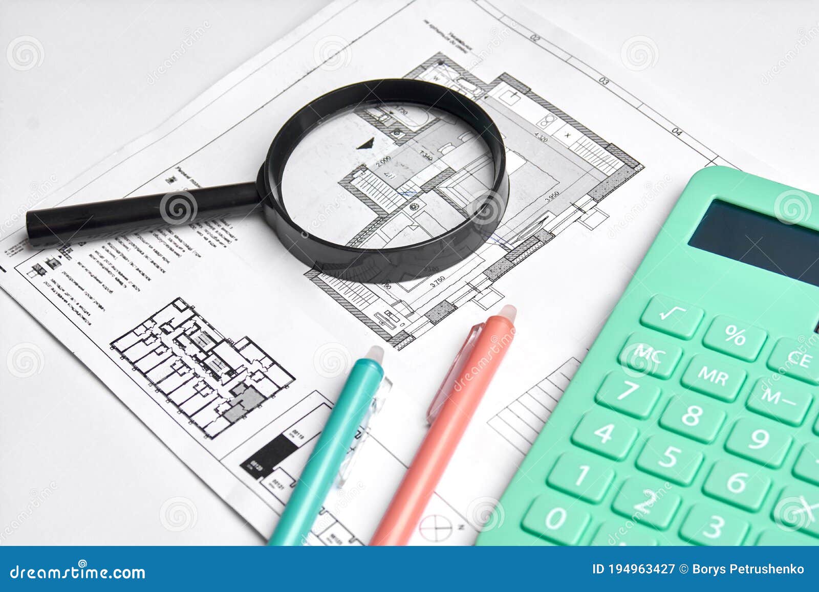 Architectural Project, Blueprints, Magnifying Glass, Calculator, Model ...
