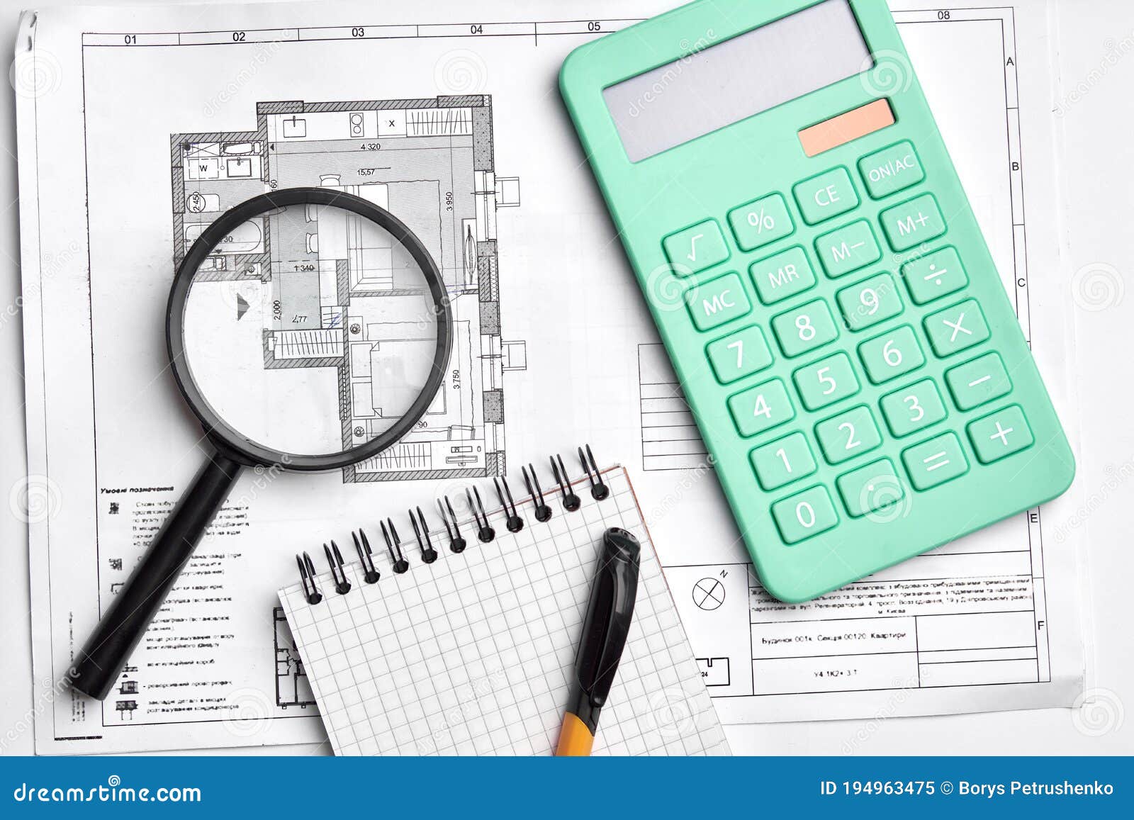 Architectural Project, Blueprints, Magnifying Glass, Calculator, Model ...