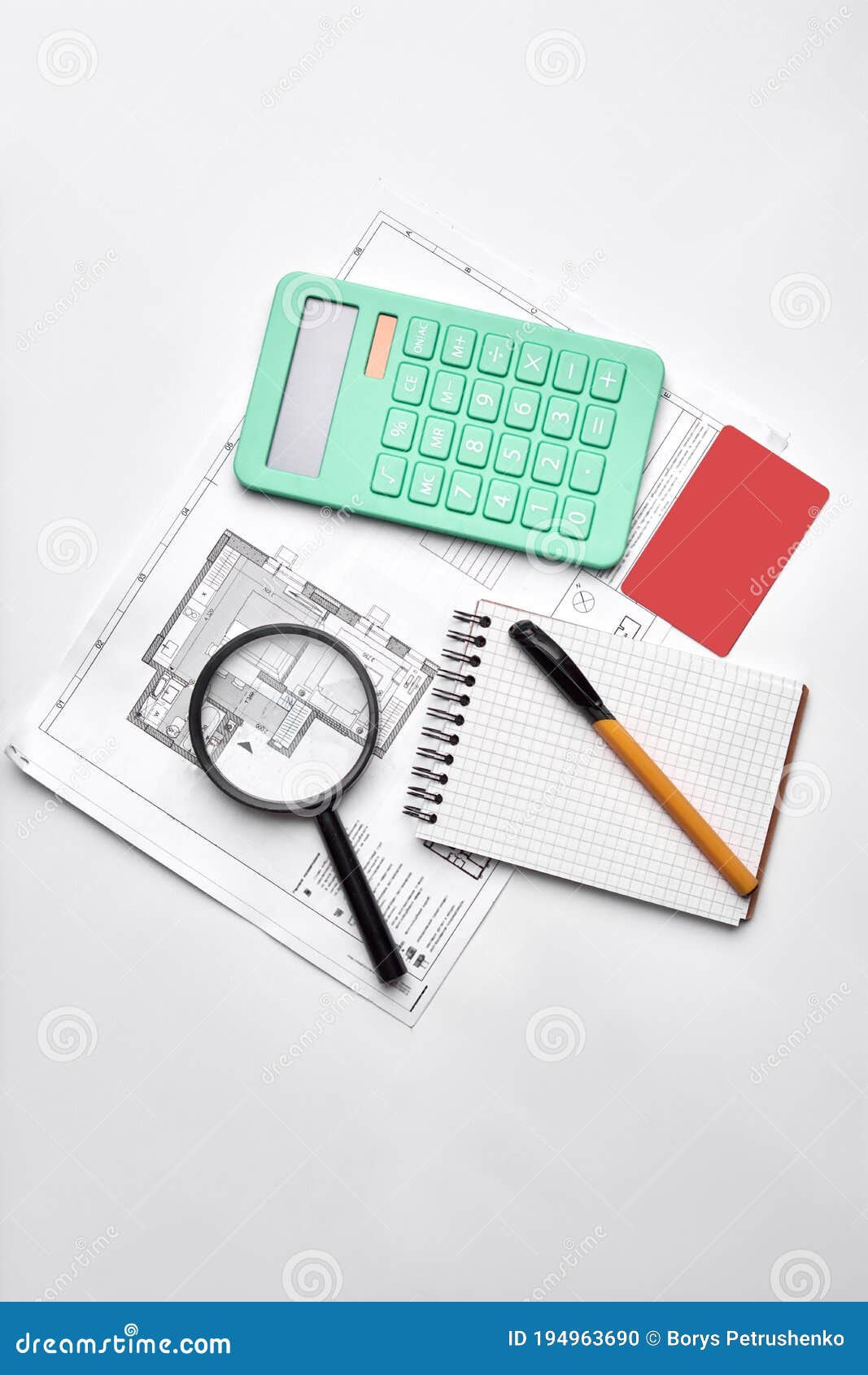 Architectural Project, Blueprints, Magnifying Glass, Calculator, Model ...