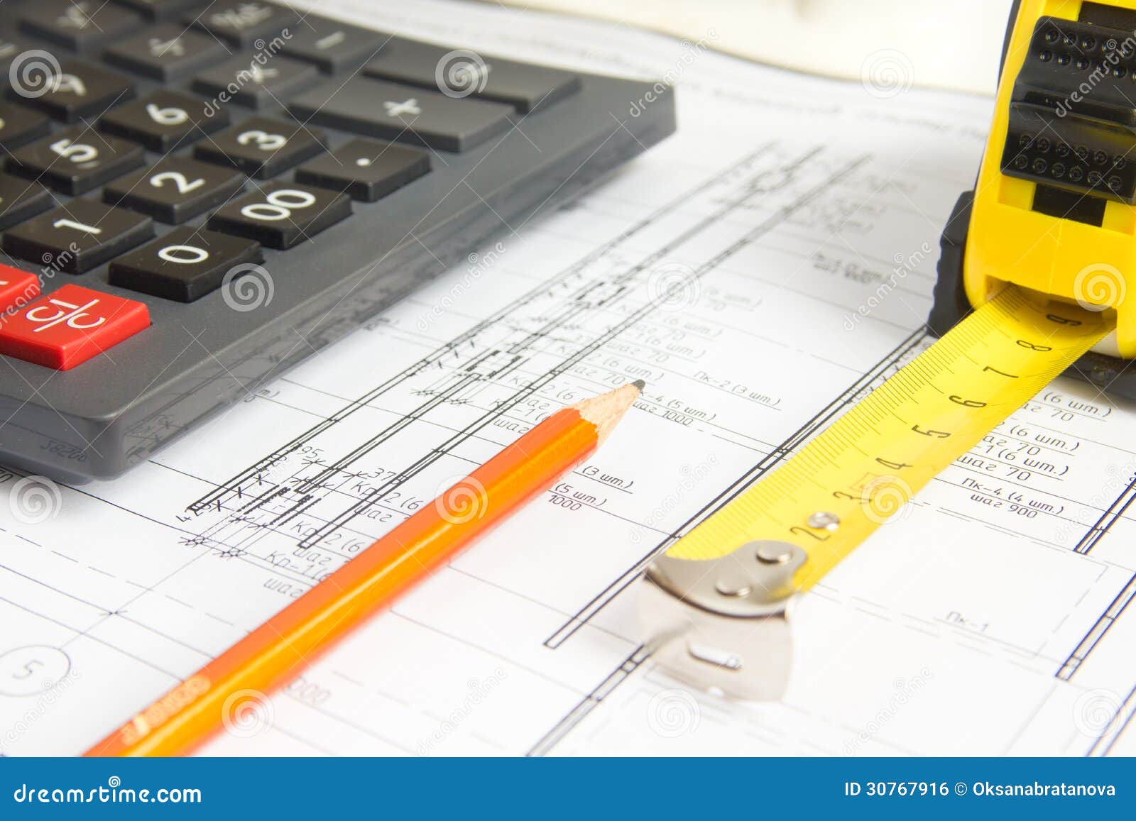 Architectural Project and Calculator Stock Photo - Image of business ...