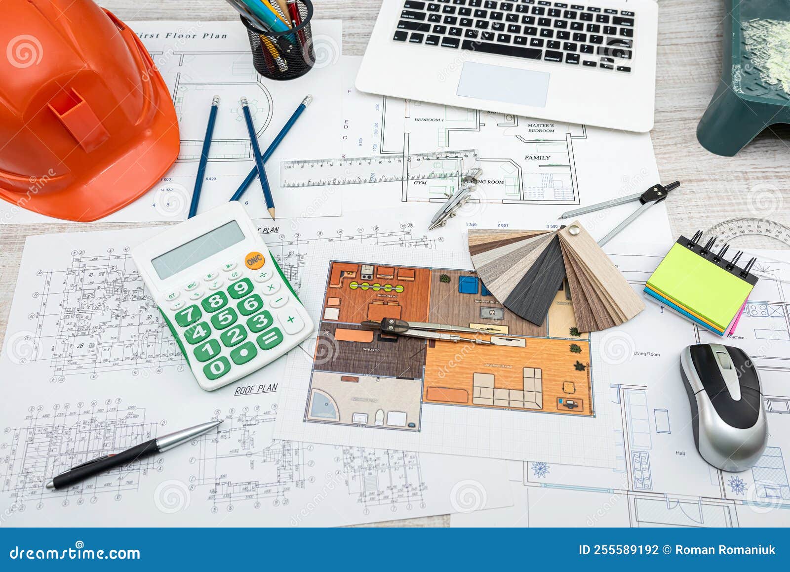 Architectural Project Construction of the House with Helmet, Compass ...