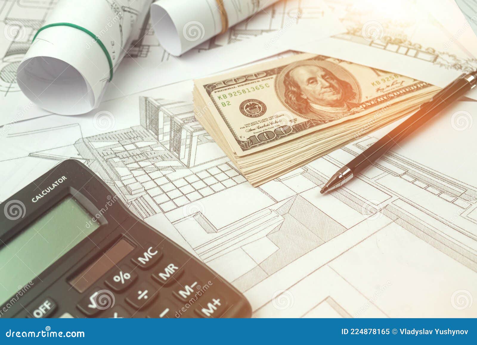 Architectural Project at Construction Site at Desktop in Office with ...