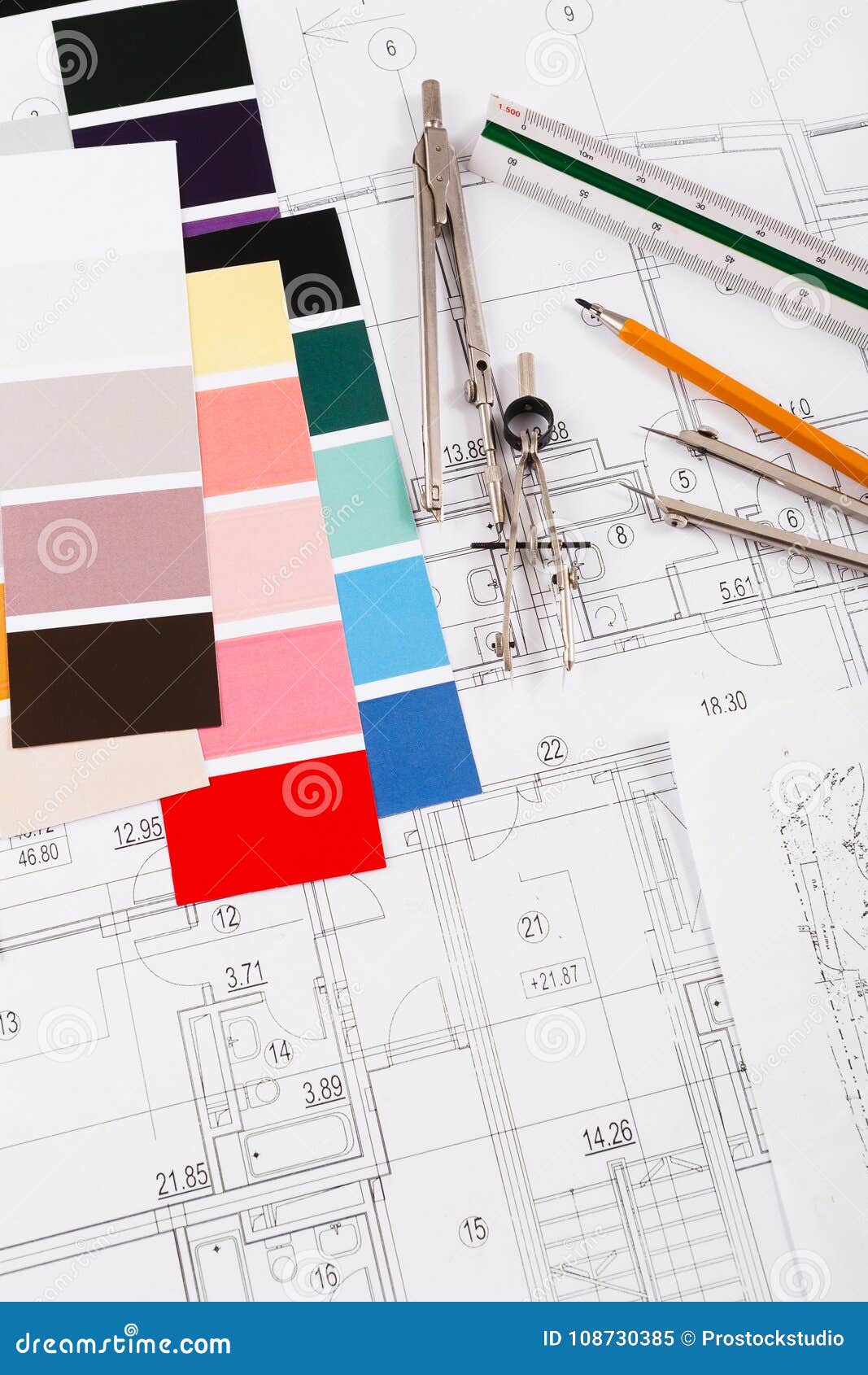 Architectural Project, Engineering Tools on Table. Stock Image - Image ...