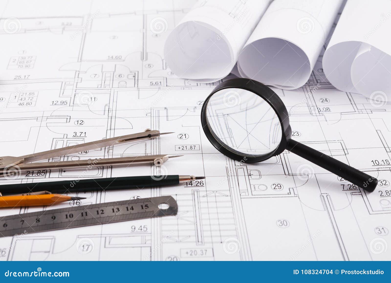 Architectural Project, Engineering Tools on Table. Stock Photo - Image ...