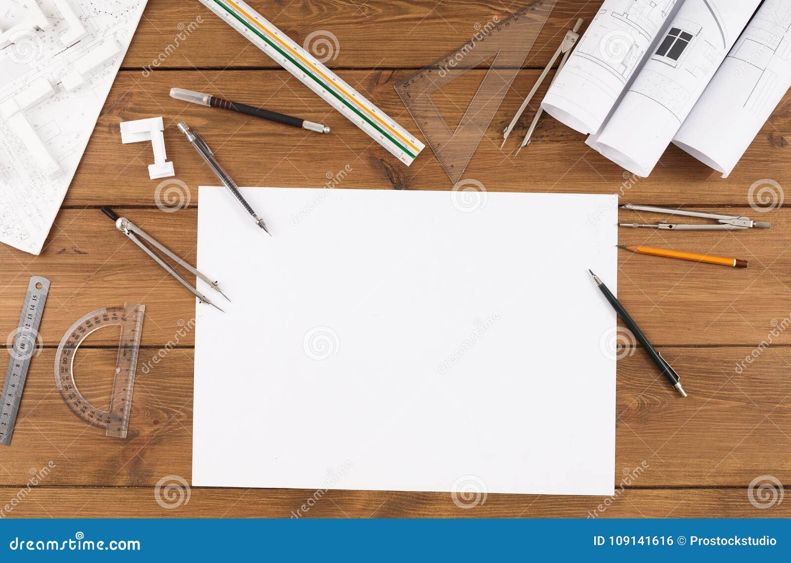 Architectural Project, Engineering Tools on Table. Stock Photo - Image ...