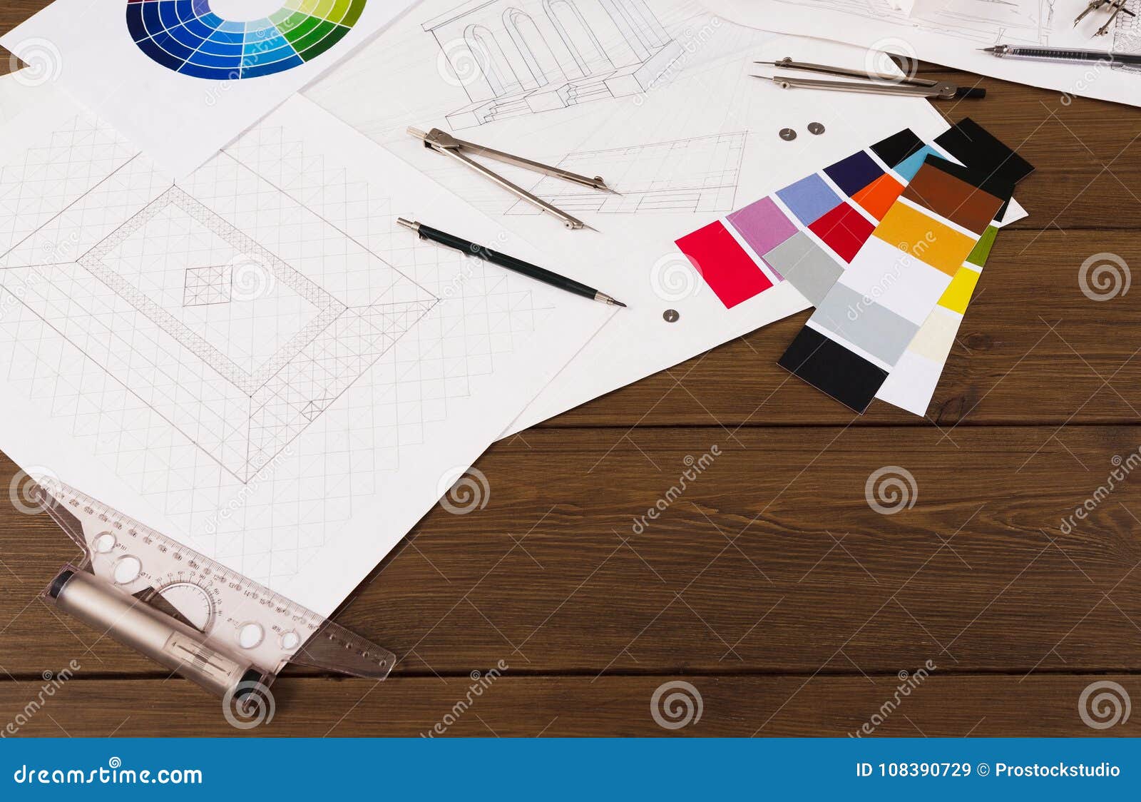 Architectural Project, Engineering Tools on Table. Stock Image - Image ...