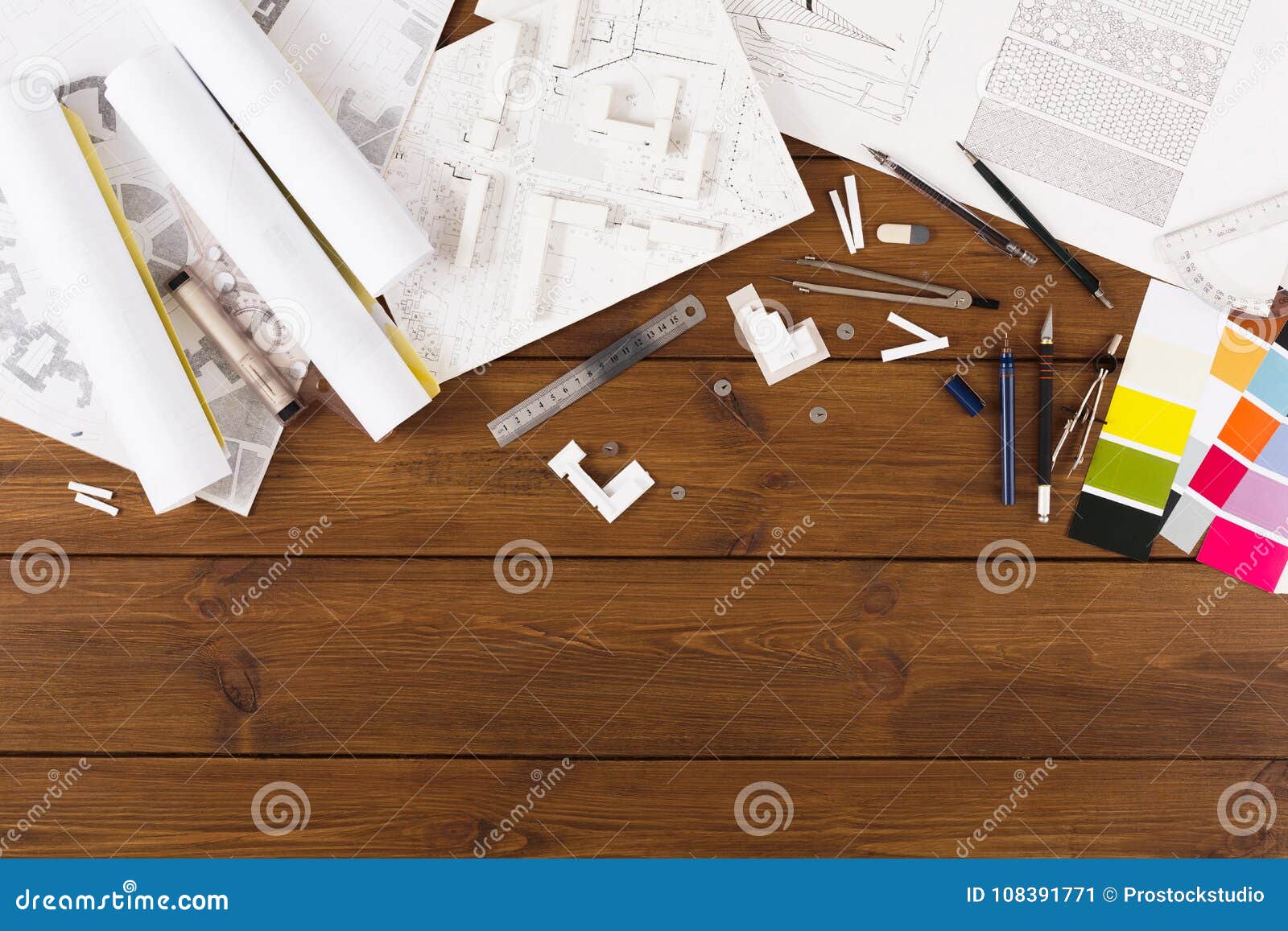 Architectural Project, Engineering Tools on Table. Stock Image - Image ...