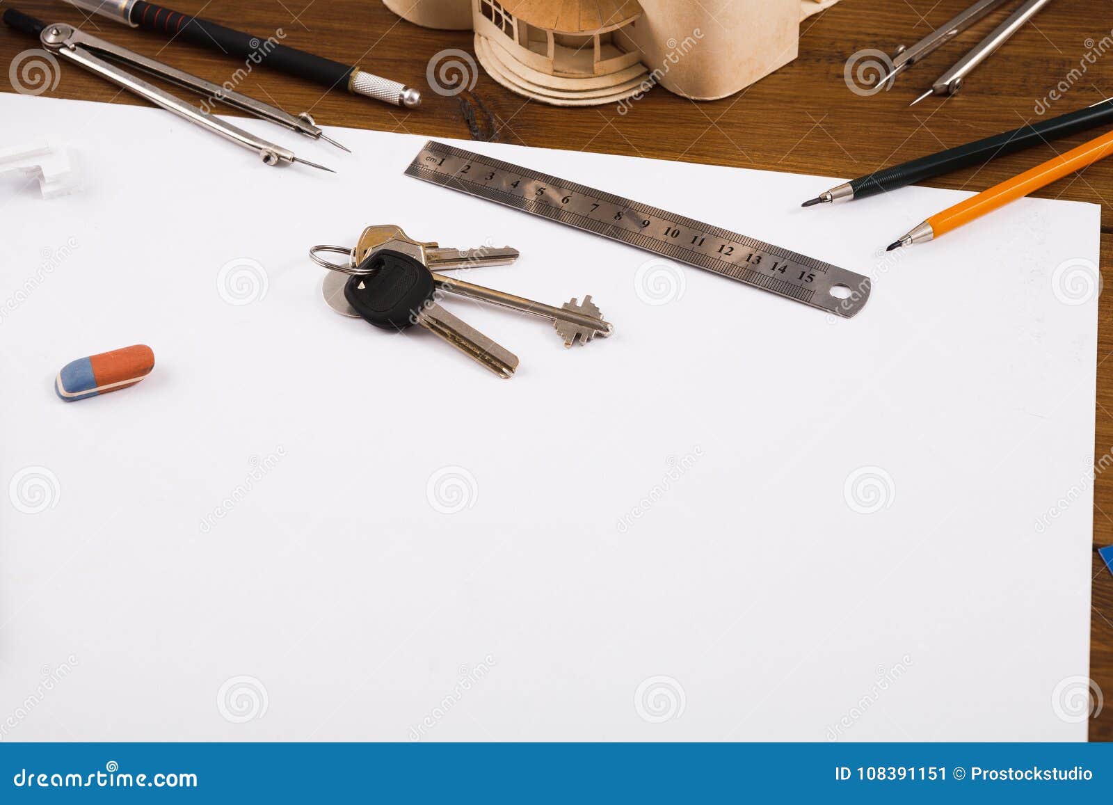 Architectural Project, Engineering Tools on Table. Stock Image - Image ...