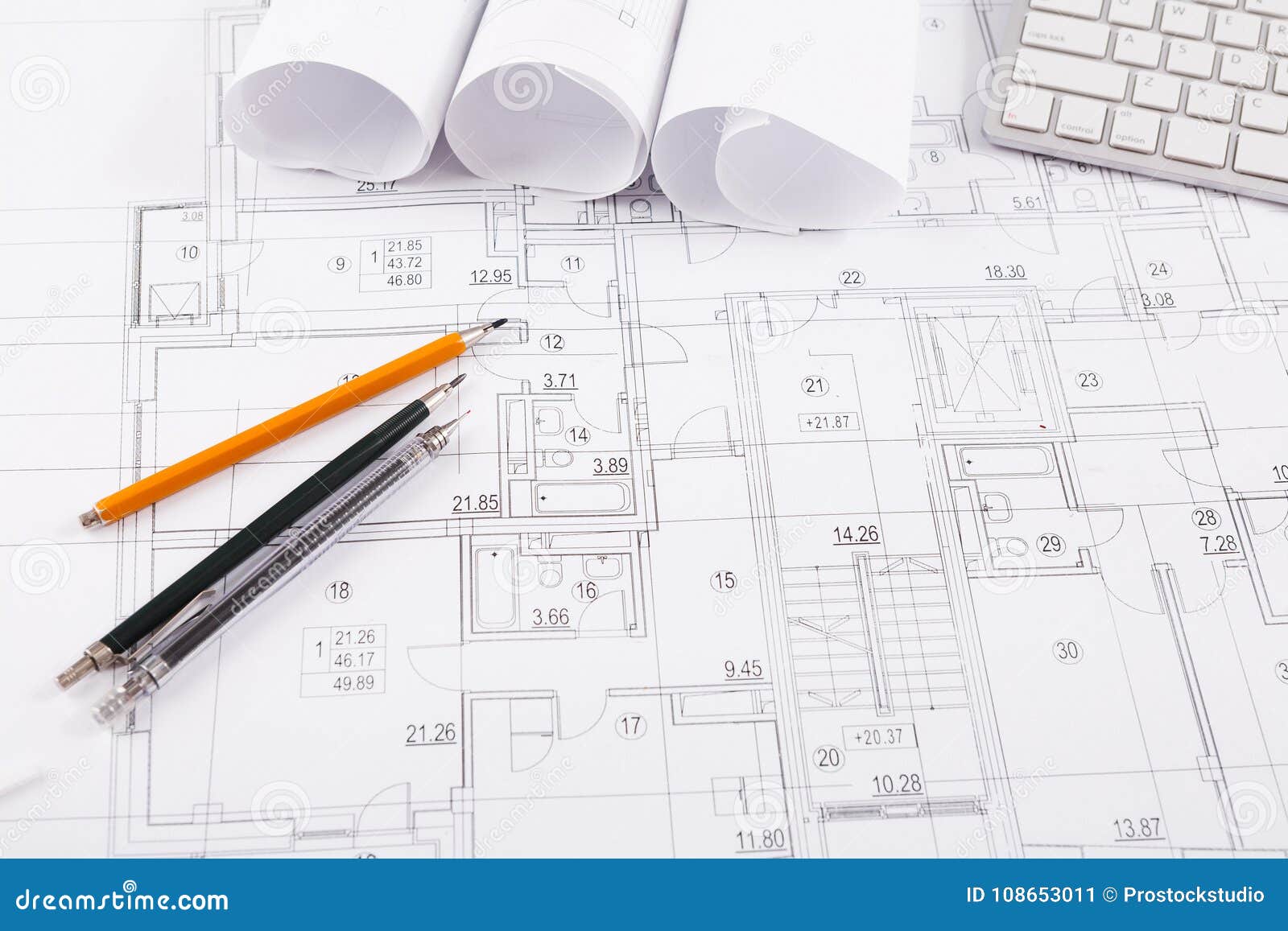 Architectural Project, Engineering Tools on Table. Stock Image - Image ...