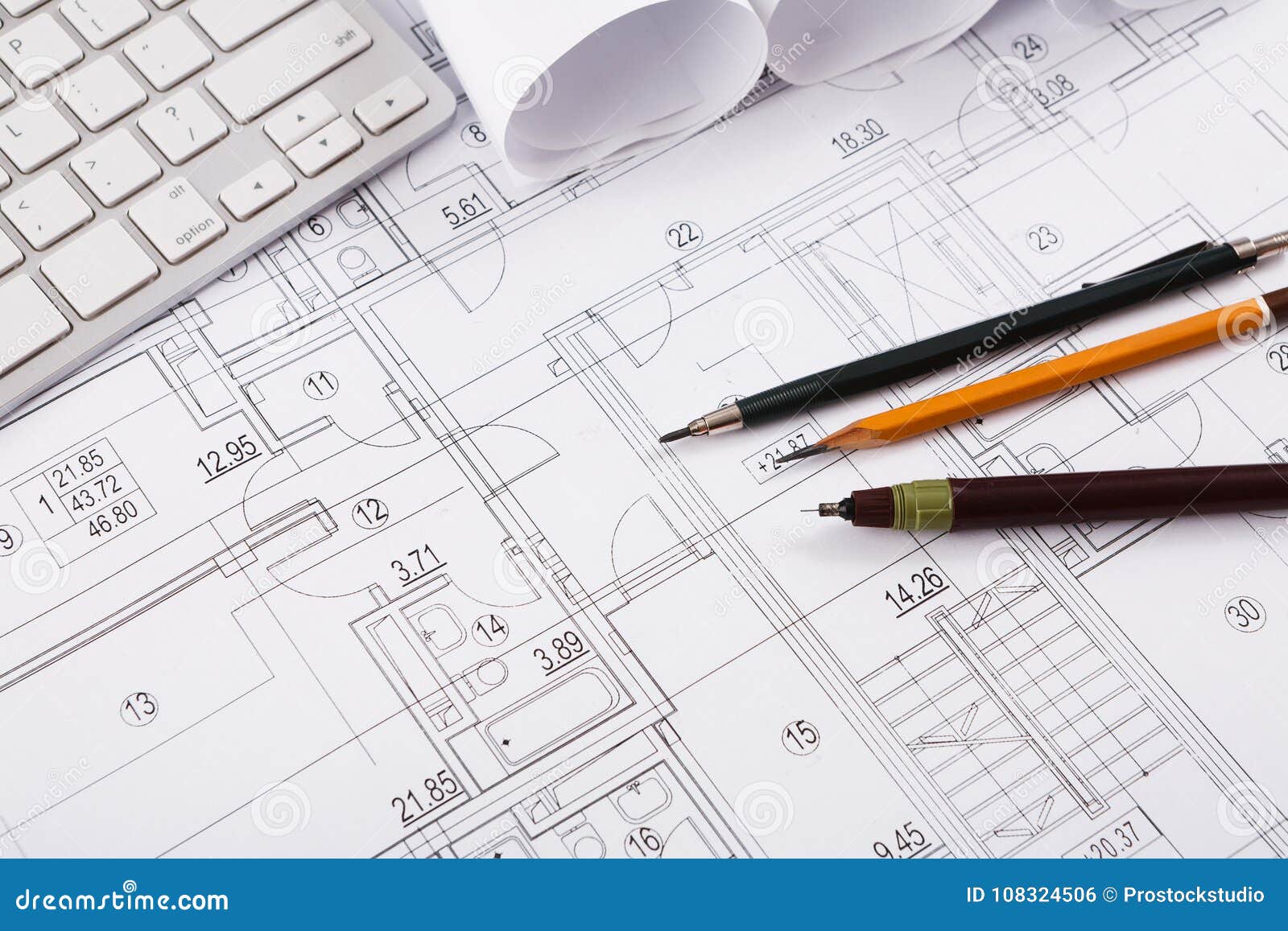 Architectural Project, Engineering Tools on Table. Stock Photo - Image ...