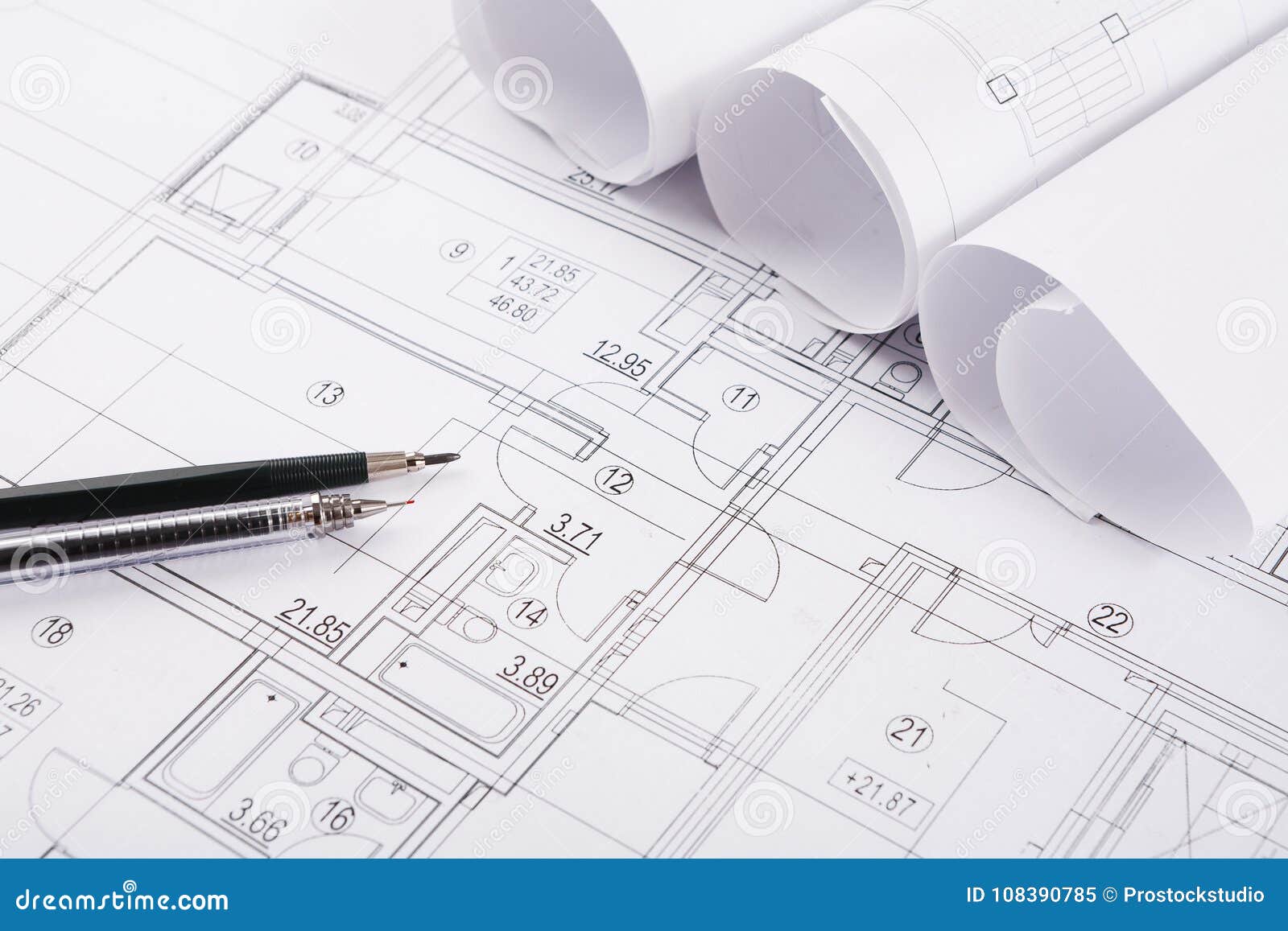 Architectural Project, Engineering Tools on Table. Stock Image - Image ...