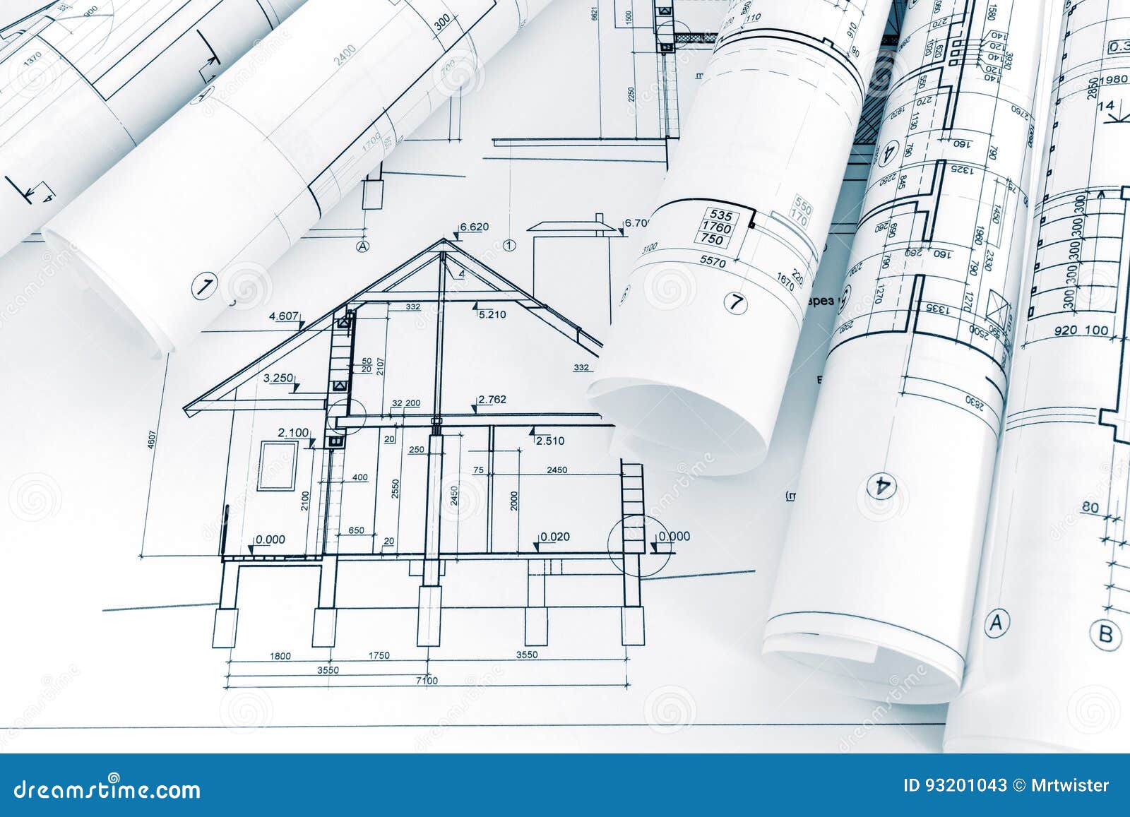 Architectural Project of New House and Rolled Blueprints on Arch Stock ...