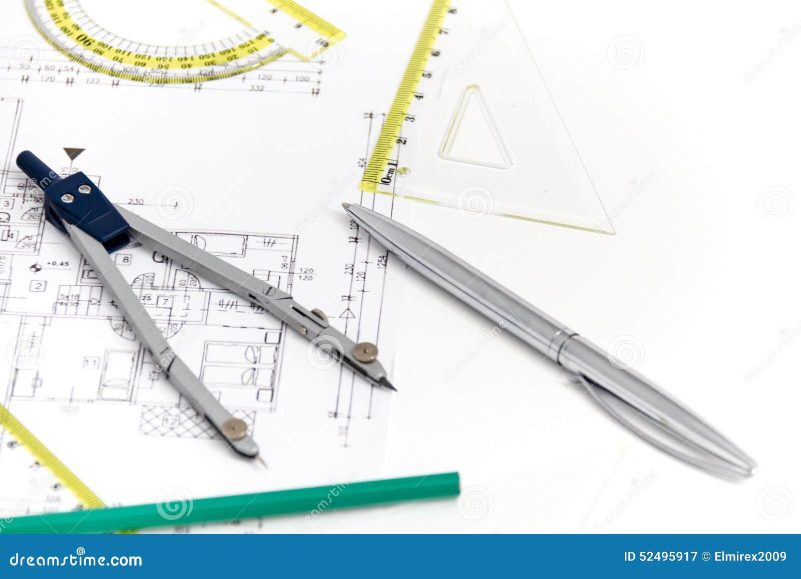 Architectural Project, Pair of Compasses, Rulers and Calculator Stock ...