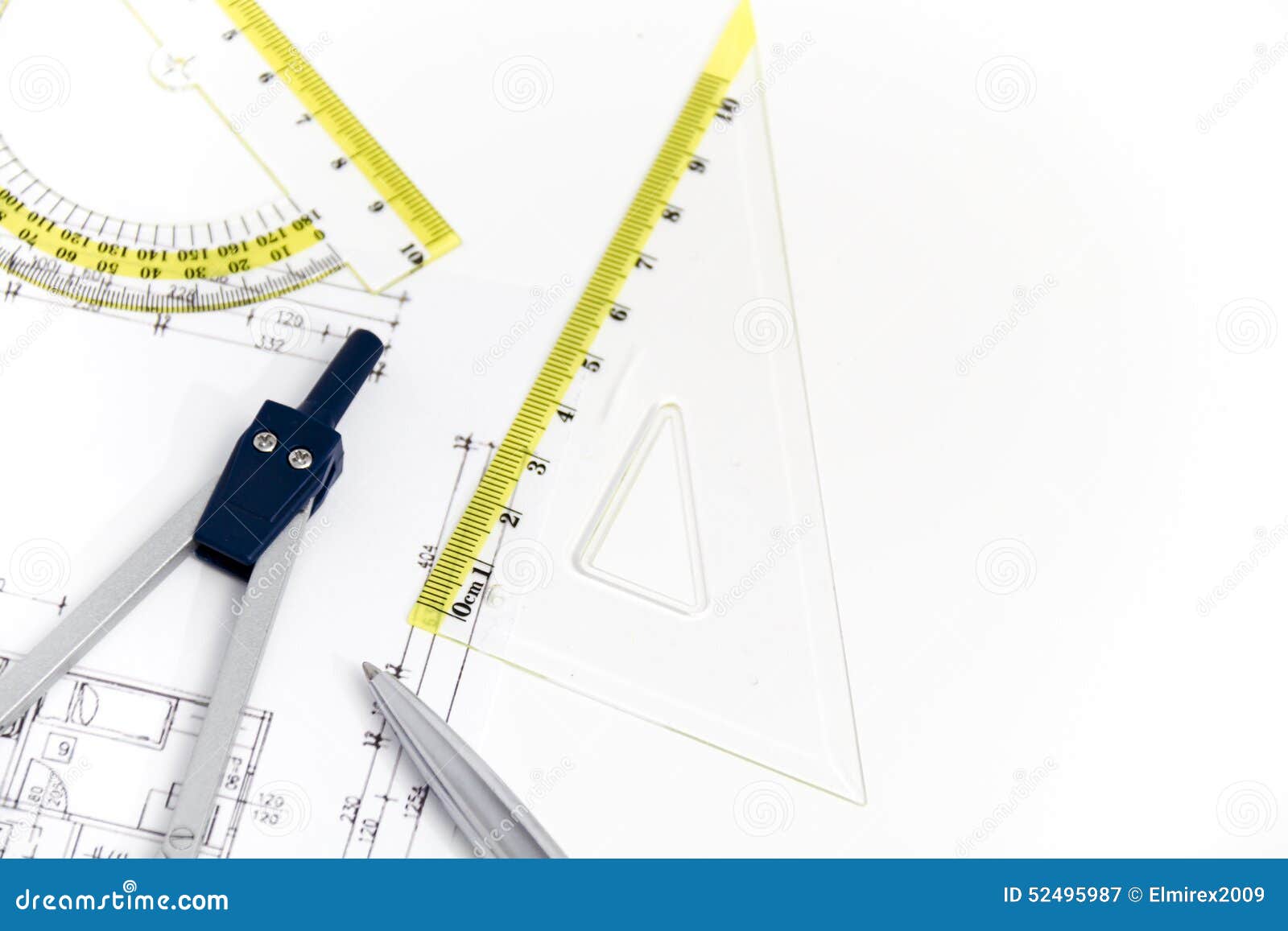 Architectural Project, Pair of Compasses, Rulers and Calculator Stock ...
