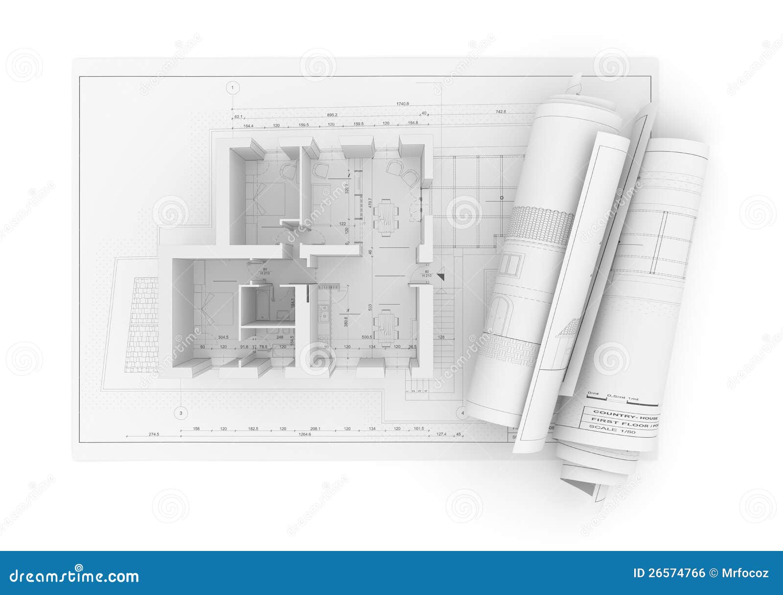 Architectural Project Plan on White Background Stock Illustration ...