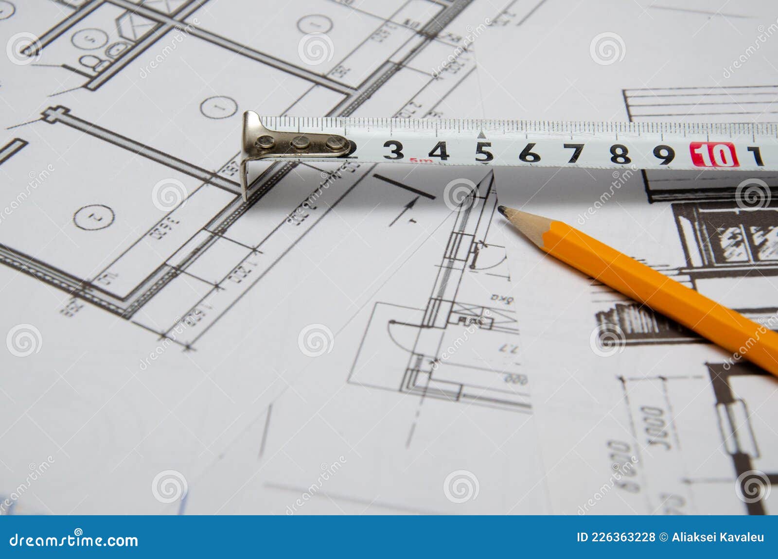 Architectural Project, Ruler and Pencil. Construction Background. Stock ...