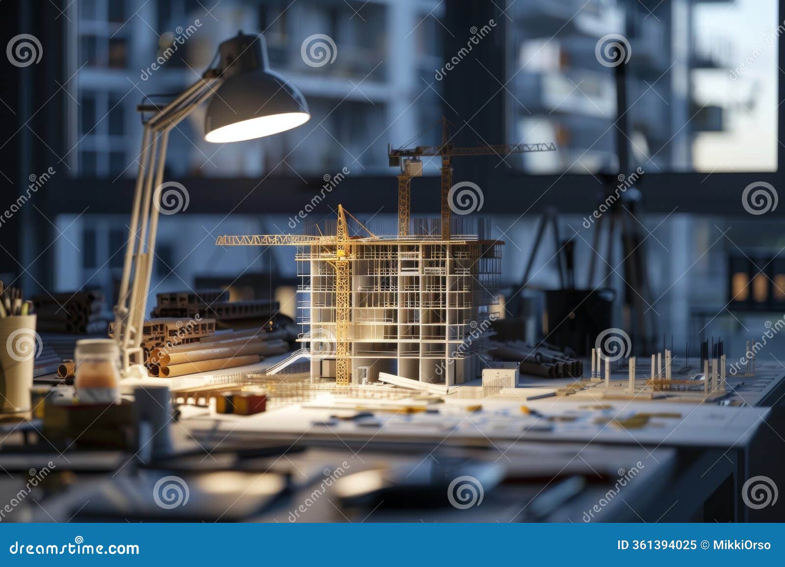 Architectural Project and Workstation with Mining Light in Construction ...