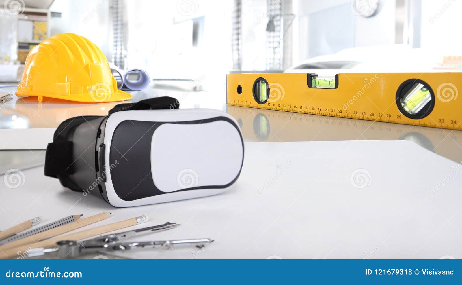 Architectural Reality Virtual Office Desk Background Construction ...