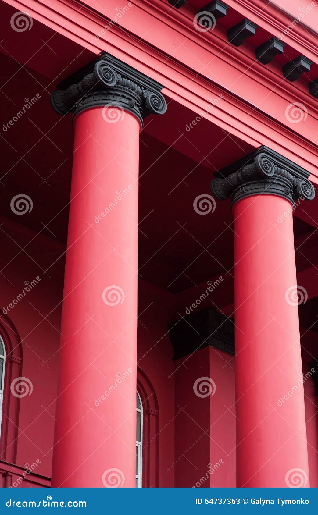 Architectural Red Two Columns of Building Stock Image - Image of bank ...