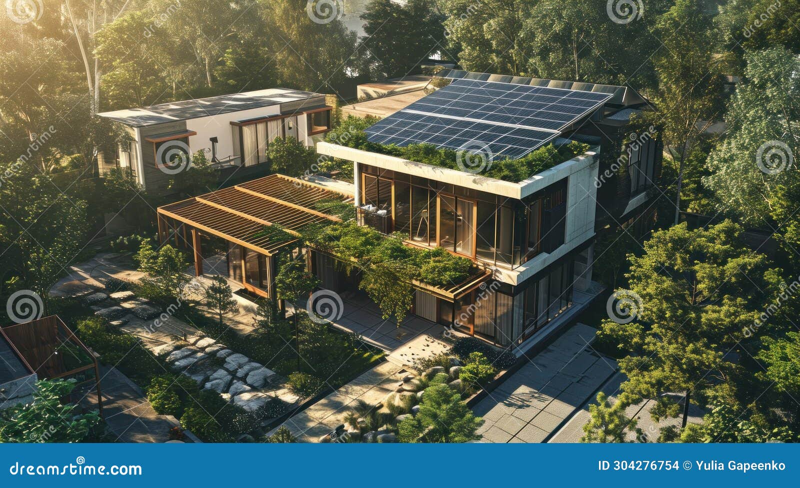 An Architectural Render Showing a House with Solar Panels Stock Photo ...