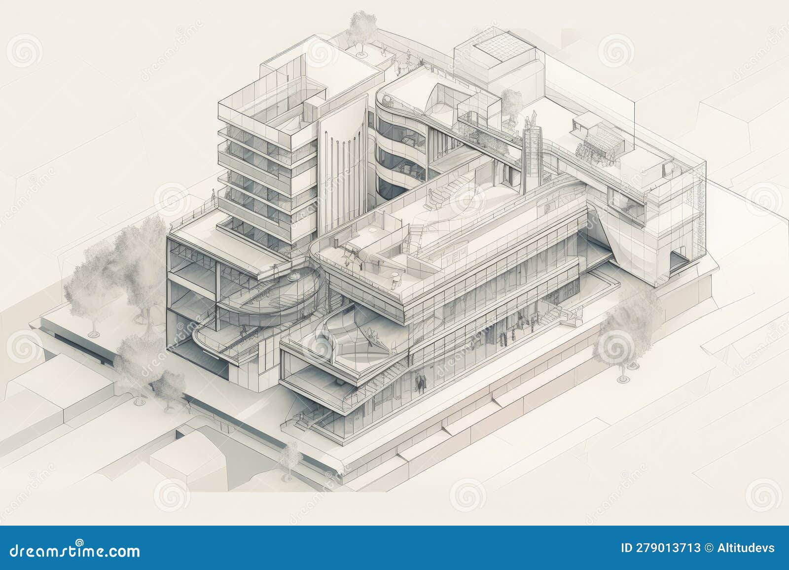 Architectural Rendering of Contemporary Building, with Isometric and ...