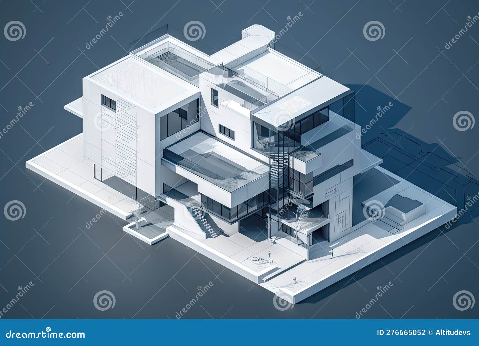 Architectural Rendering of Contemporary Building, with Isometric and ... Architectural Rendering of Contemporary Building, with Isometric and ...